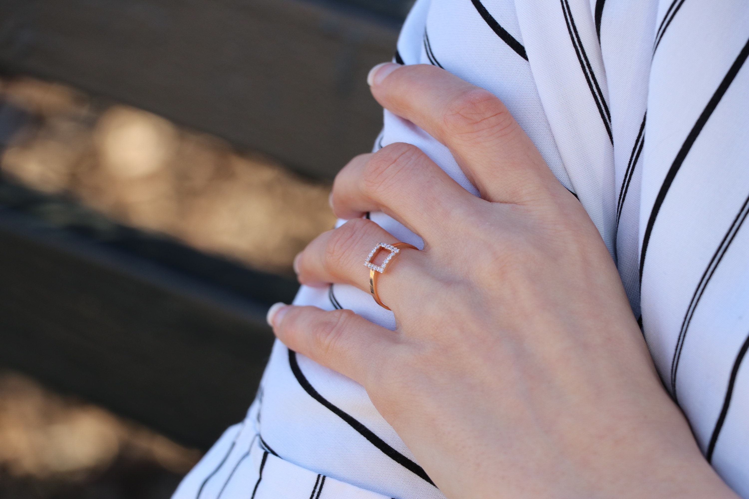 14K Gold Open Square Diamond Ring | Pave Geometric Fashion Ring - Etsy