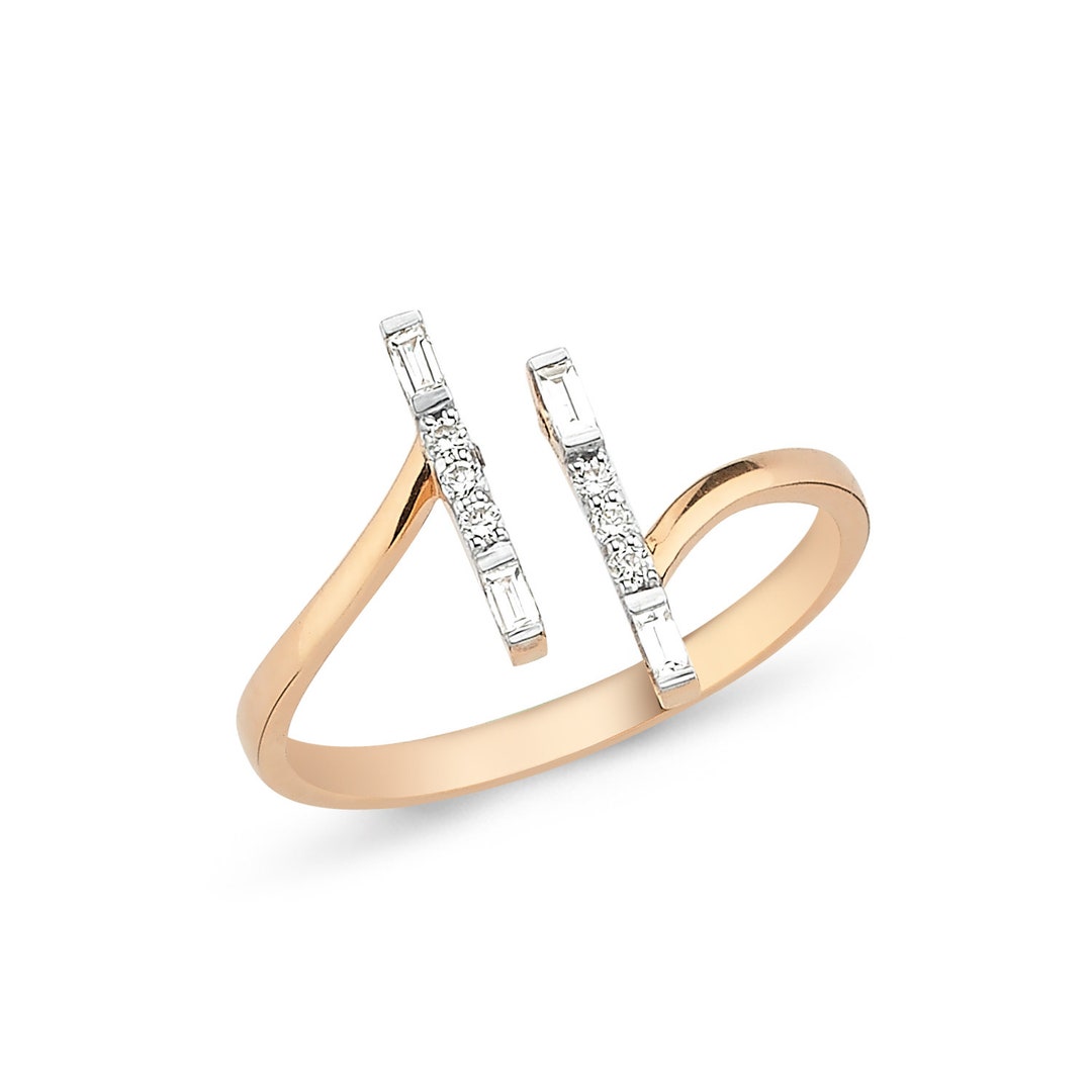Open Bar Ring | Open Diamond Ring | Curved Wedding Band | Unique ...