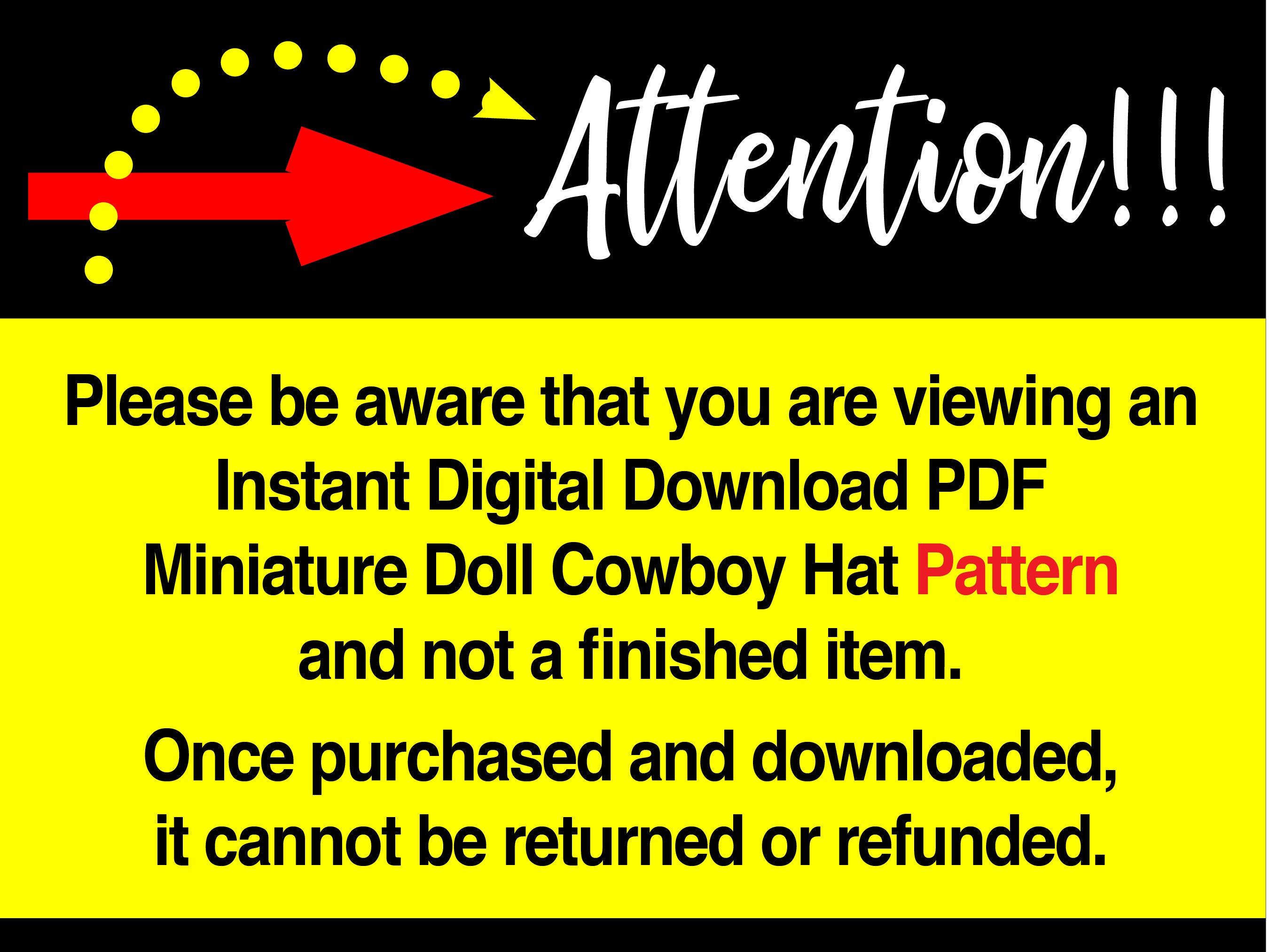 Cowboy Hat for Miniature Doll - DIY Pattern - Pdf Download - MINI ...
