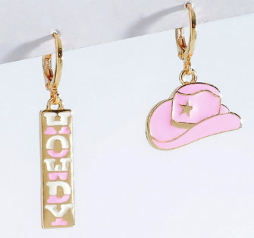 Howdy and Pink Cowboy Hat Lever Back Earrings, Lever Back Earrings ...
