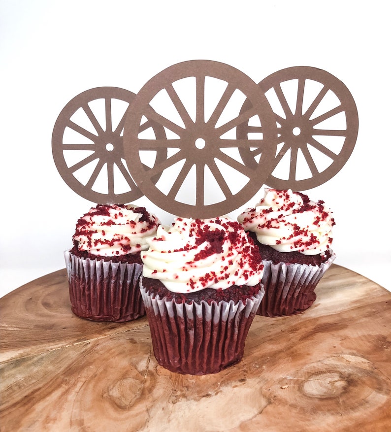 Wagon Wheel Cupcake Toppers, 12 Cupcake Toppers, Wagon Wheel, Cowboy ...