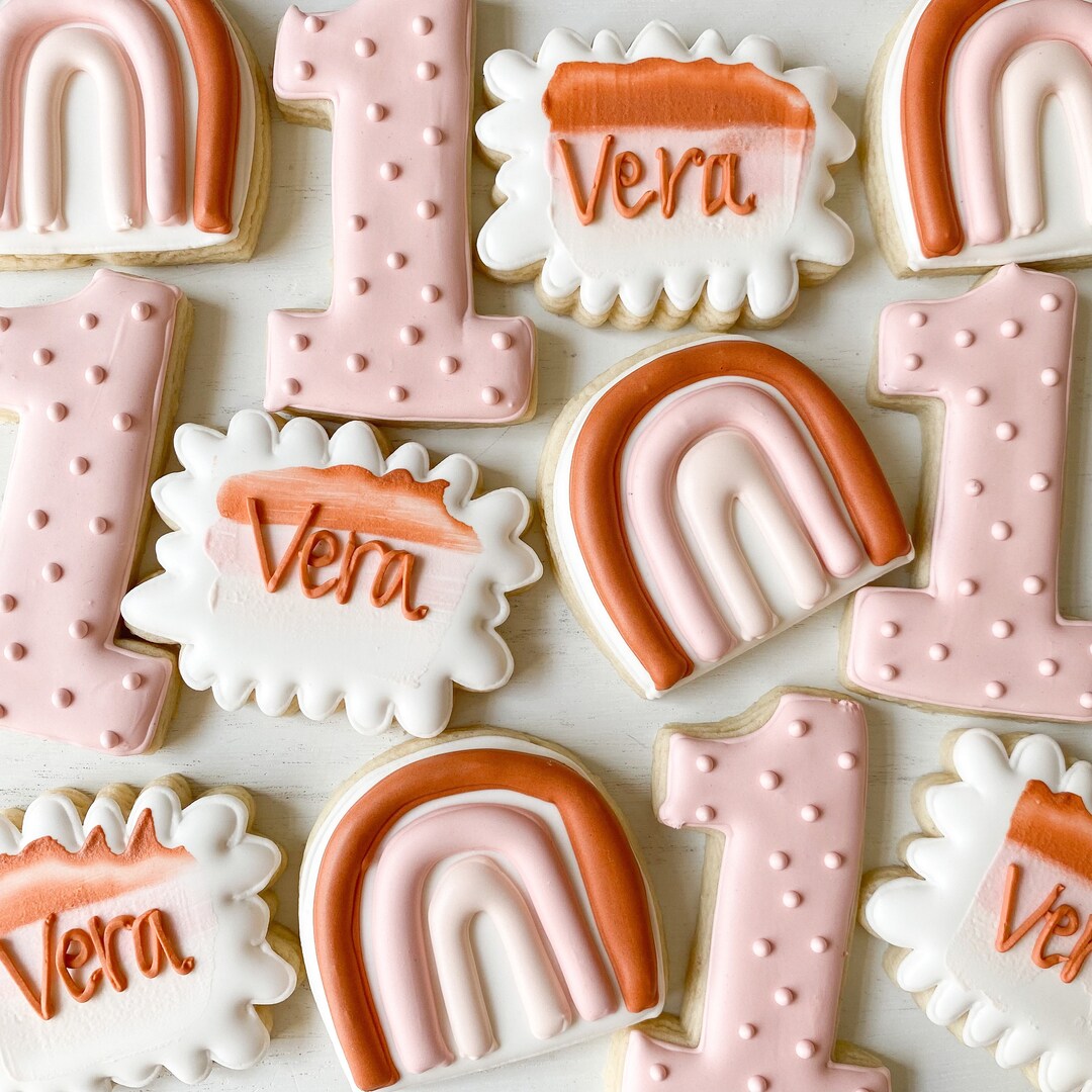 Neutral Boho Rainbow Sugar Cookies First Birthday Cookies Pampas Grass ...