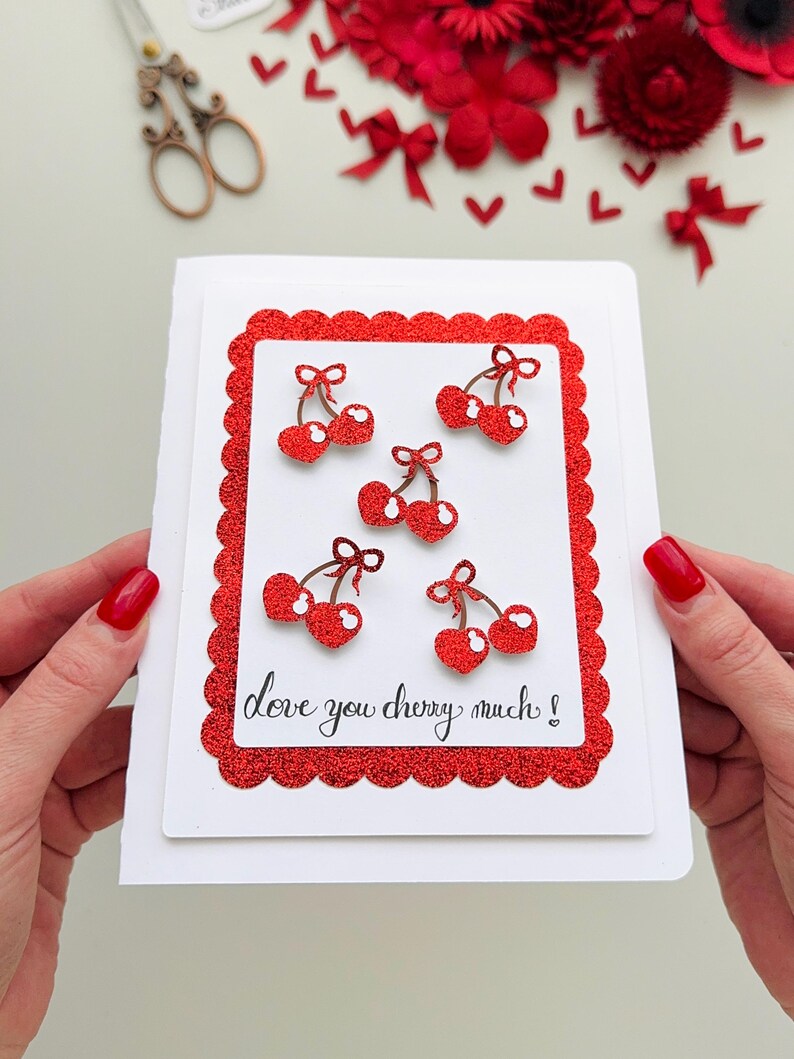 Cherry Valentine's Day Card SVG Template (digital Download) - Etsy