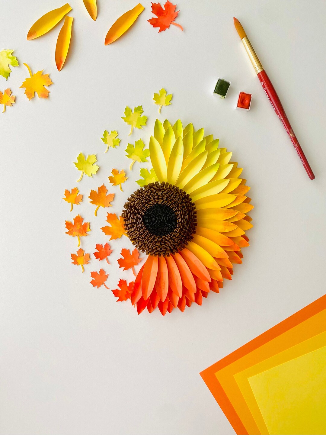 Fall Foliage Sunflower Template: DIY Paper Flower SVG, PDF (digital ...