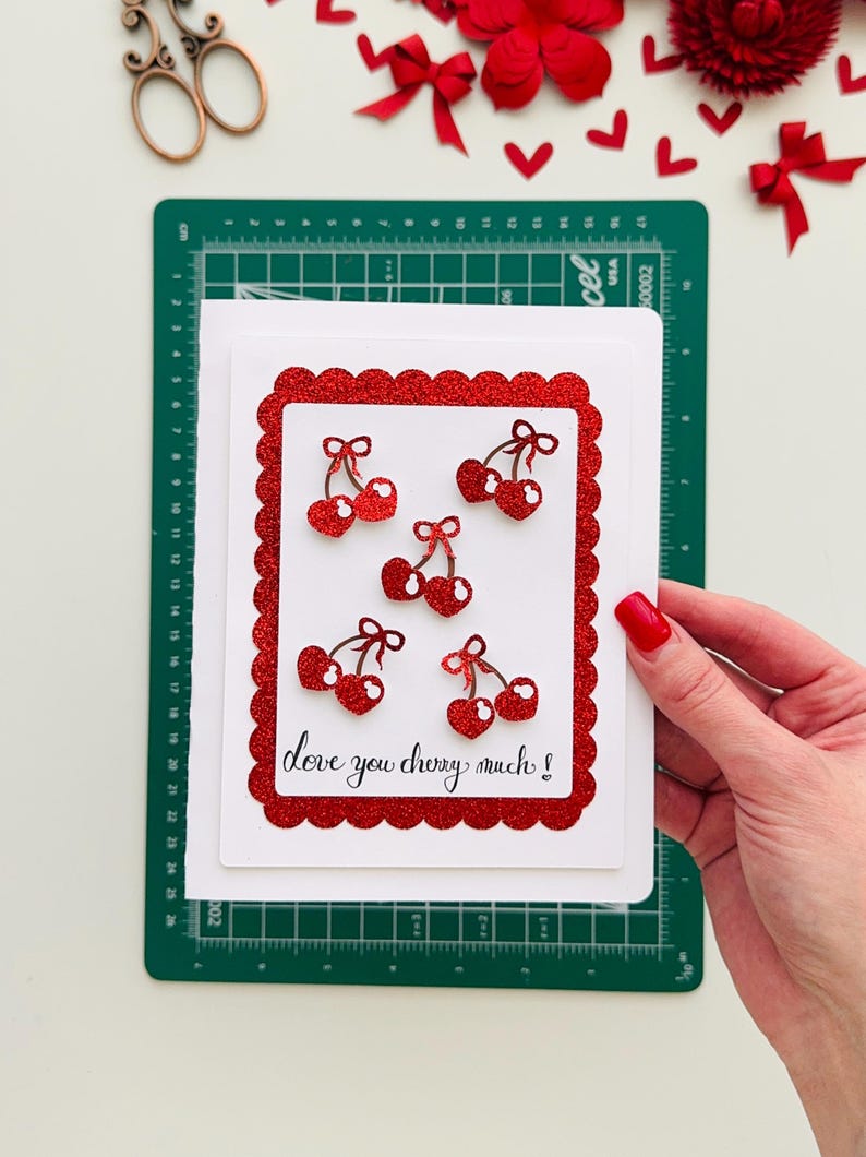 Cherry Valentine's Day Card SVG Template (digital Download) - Etsy