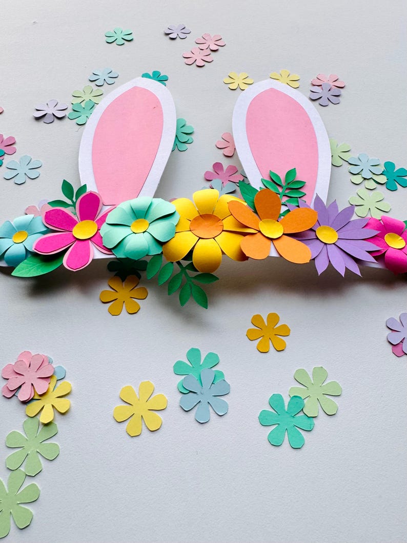 Bunny Ears Floral Headband Template: DIY Spring Paper Craft (SVG ...