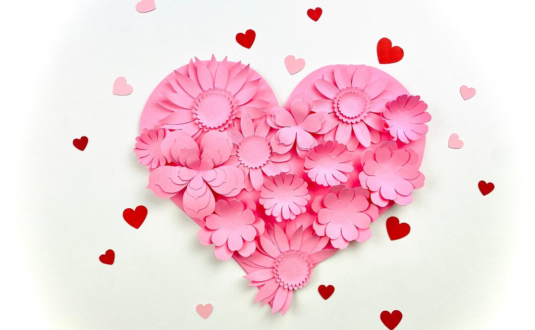 SVG Floral Heart, Greeting Card, Digital Template, Cricut File, Spring ...