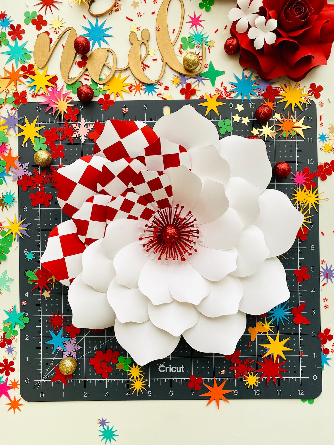 Paper Sunflower SVG Template: 70s Checkered Retro Floral (digital File ...
