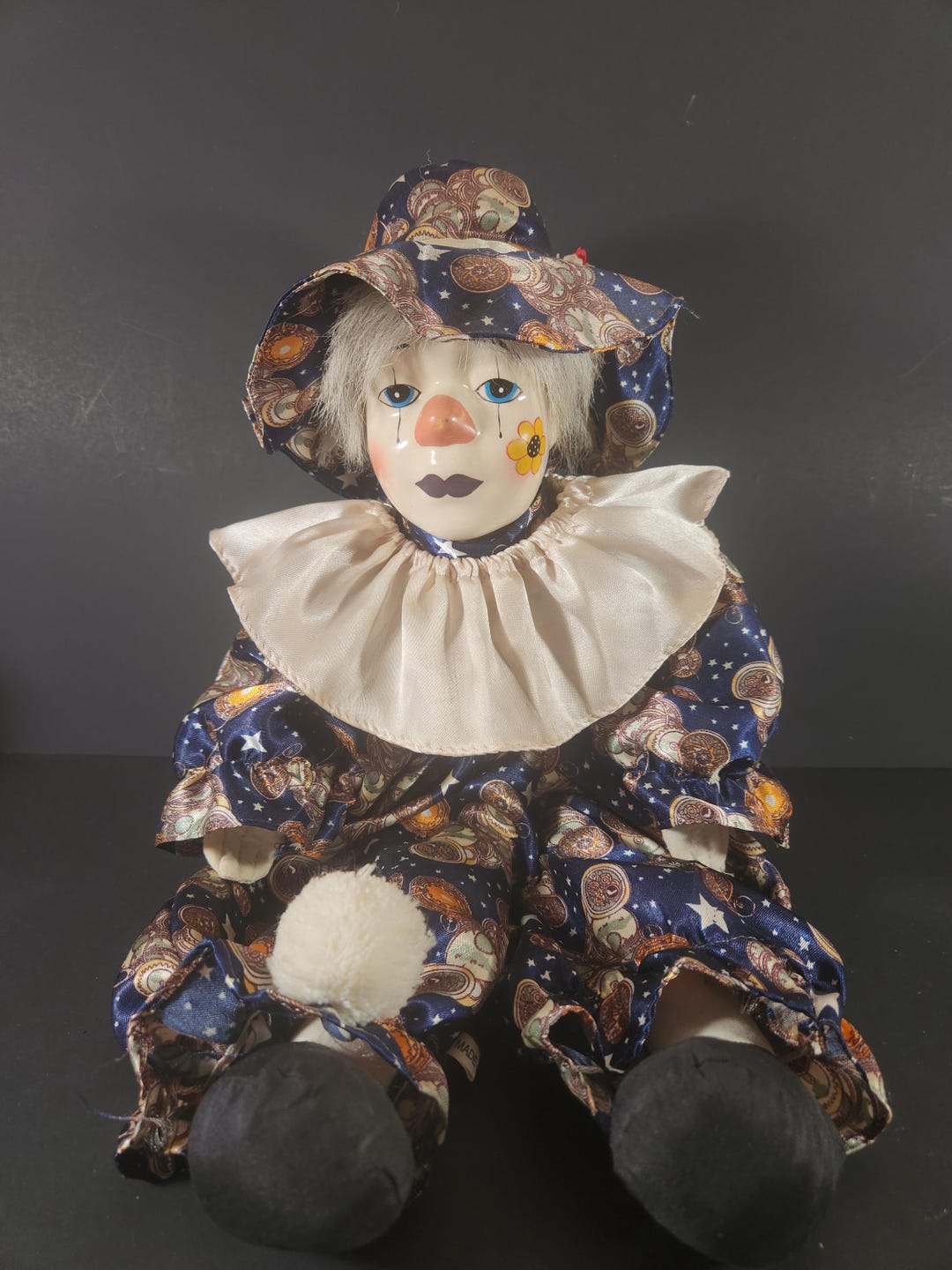 Vintage Porcelain Face Clown Doll With Hand Painted Face and Fabric ...