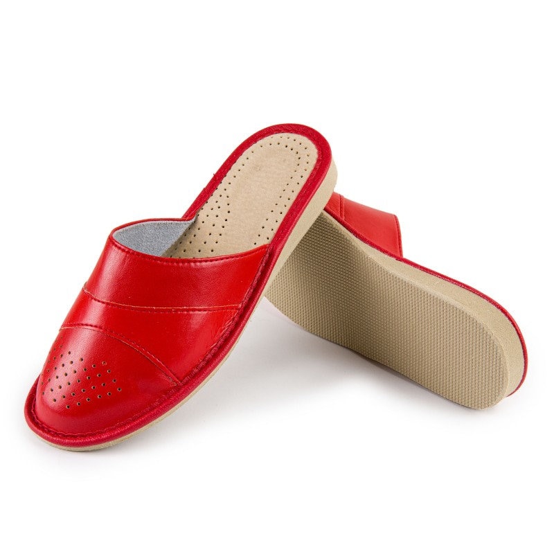 Doris Ladies Red House Slippers Reindeer Leather