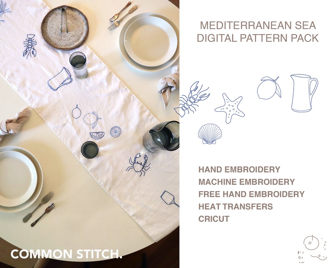 Mediterranean Sea Table Runner Sewing Pattern + Templates | Embroidery ...