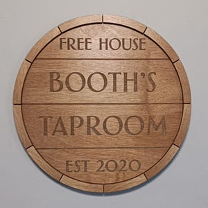 Personalised Wooden Barrel Pub Sign: Custom Family Name Home Bar Decor ...