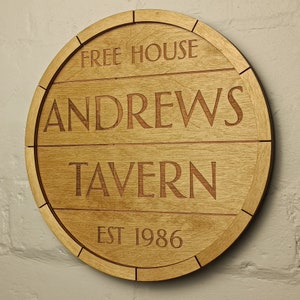 Personalised Wooden Barrel Pub Sign / Customisable Cask End Sign ...