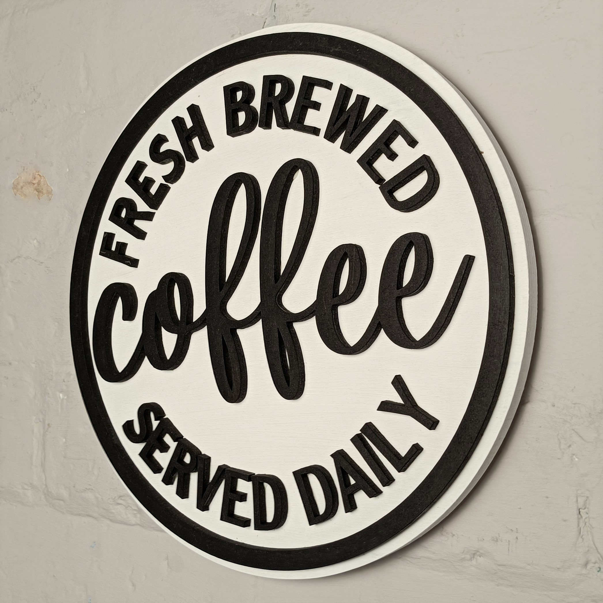 Black and white Fresh Brewed Coffee sign / wooden kitchen | Etsy