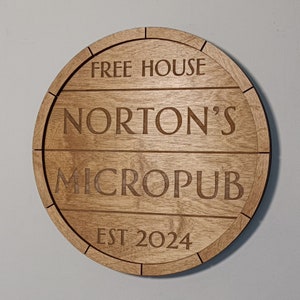 Personalised Wooden Barrel Pub Sign: Custom Family Name Home Bar Decor ...