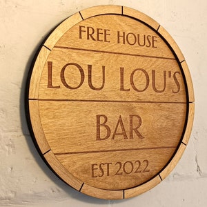 Personalised Wooden Barrel Pub Sign / Customisable Cask End Sign ...