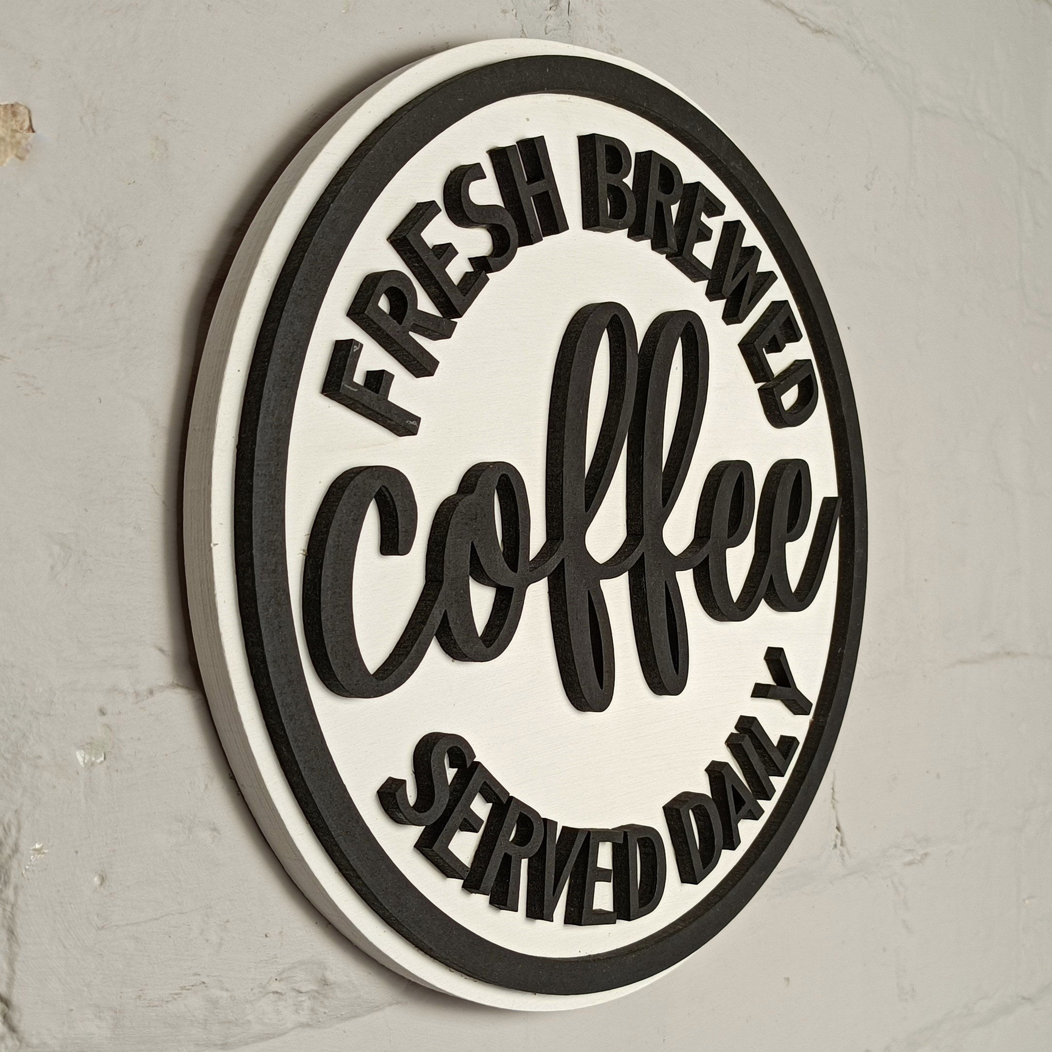 Black and white Fresh Brewed Coffee sign / wooden kitchen | Etsy