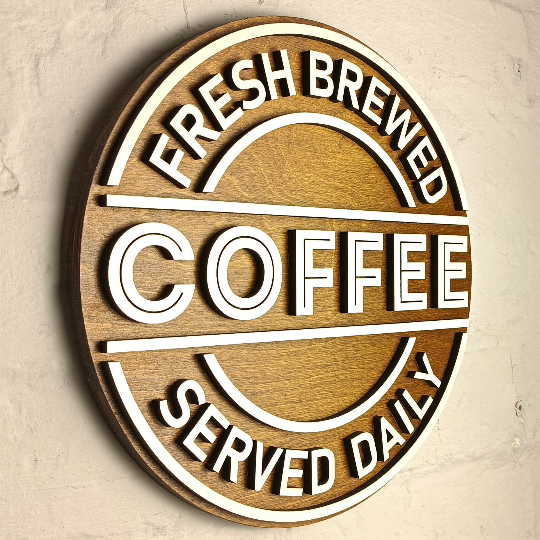 Large Fresh Brewed Coffee Sign / Wooden Kitchen Wall Art / | Etsy UK