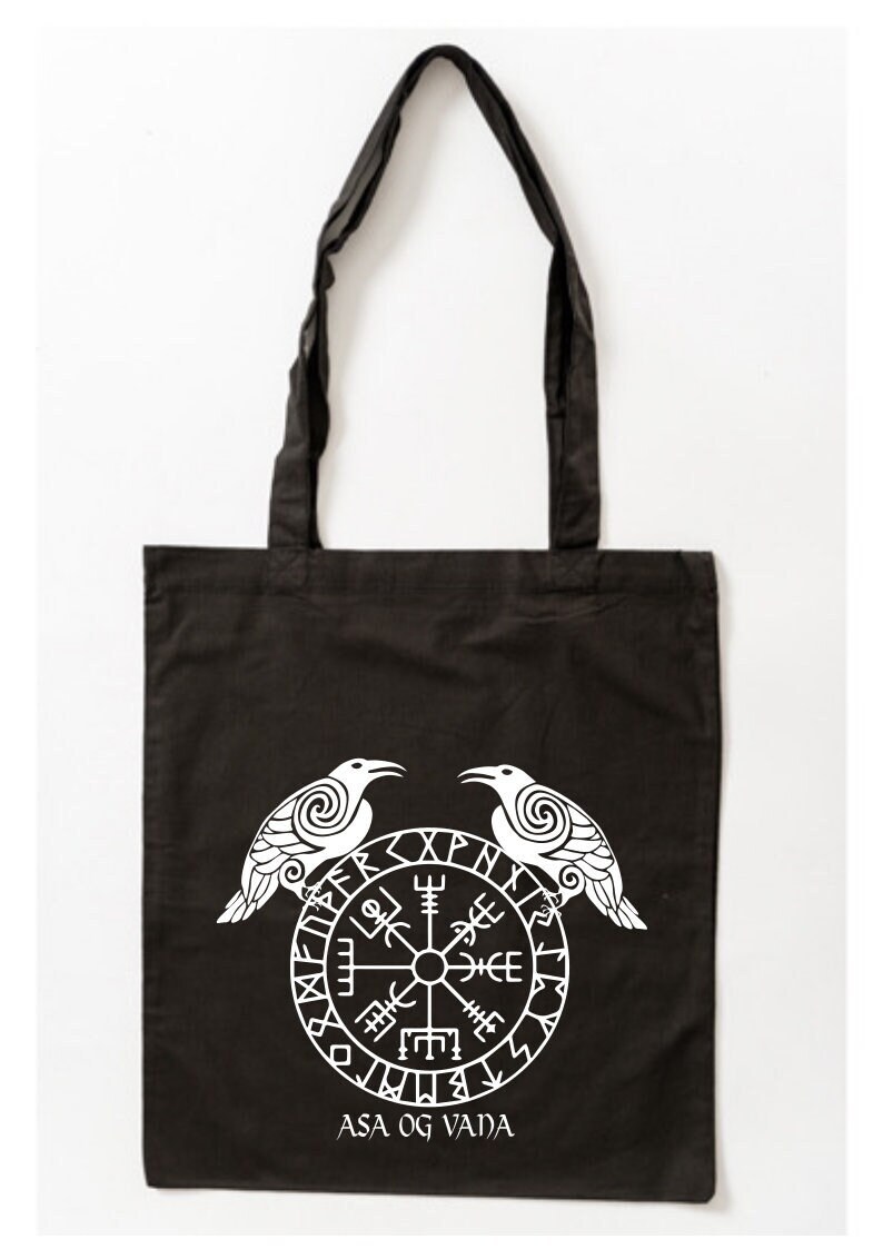 Fabric Bag hugin & Munin With Vegvisir Jute Bag, Gym Bag Fabric Bag ...