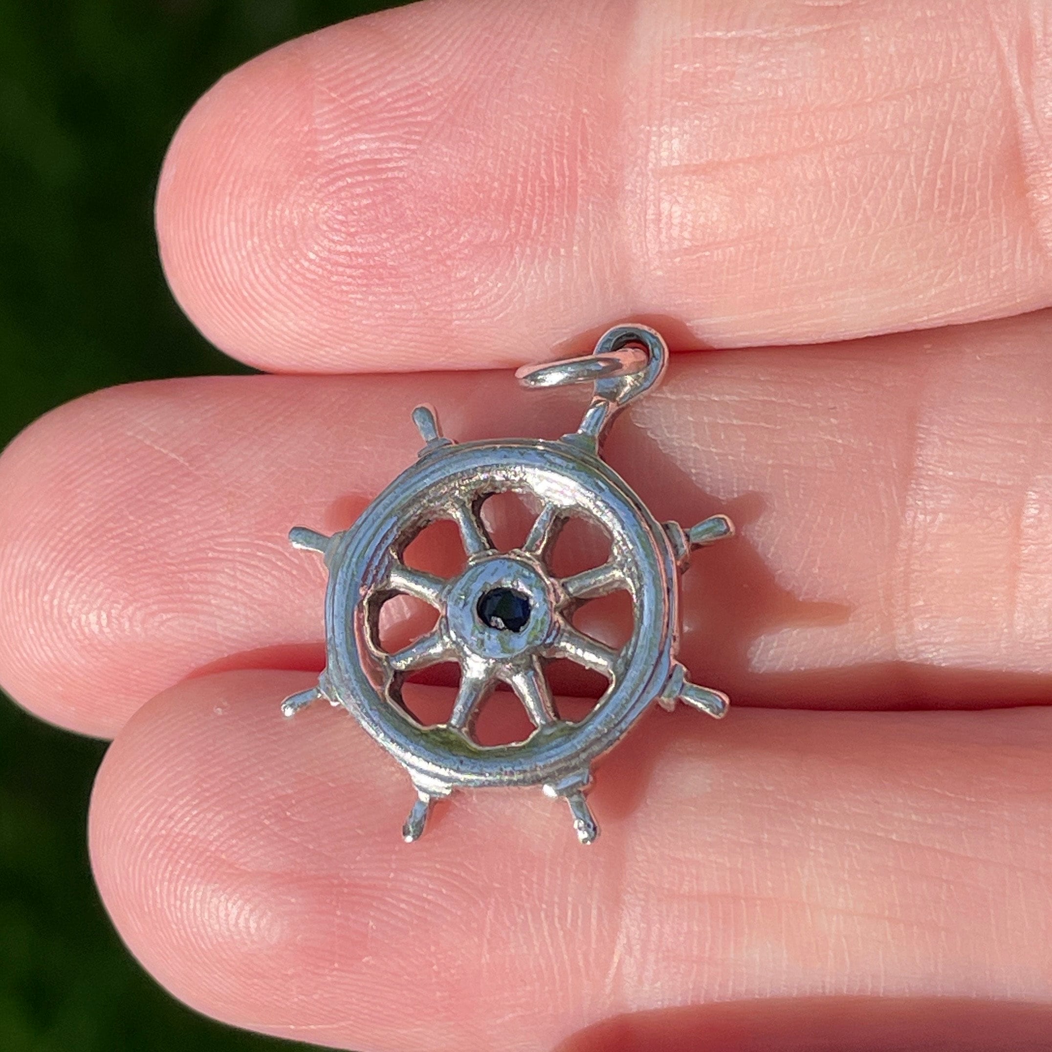 Solid Silver Ship Captain's Wheel Nautical Maritime Pendant Charm With ...