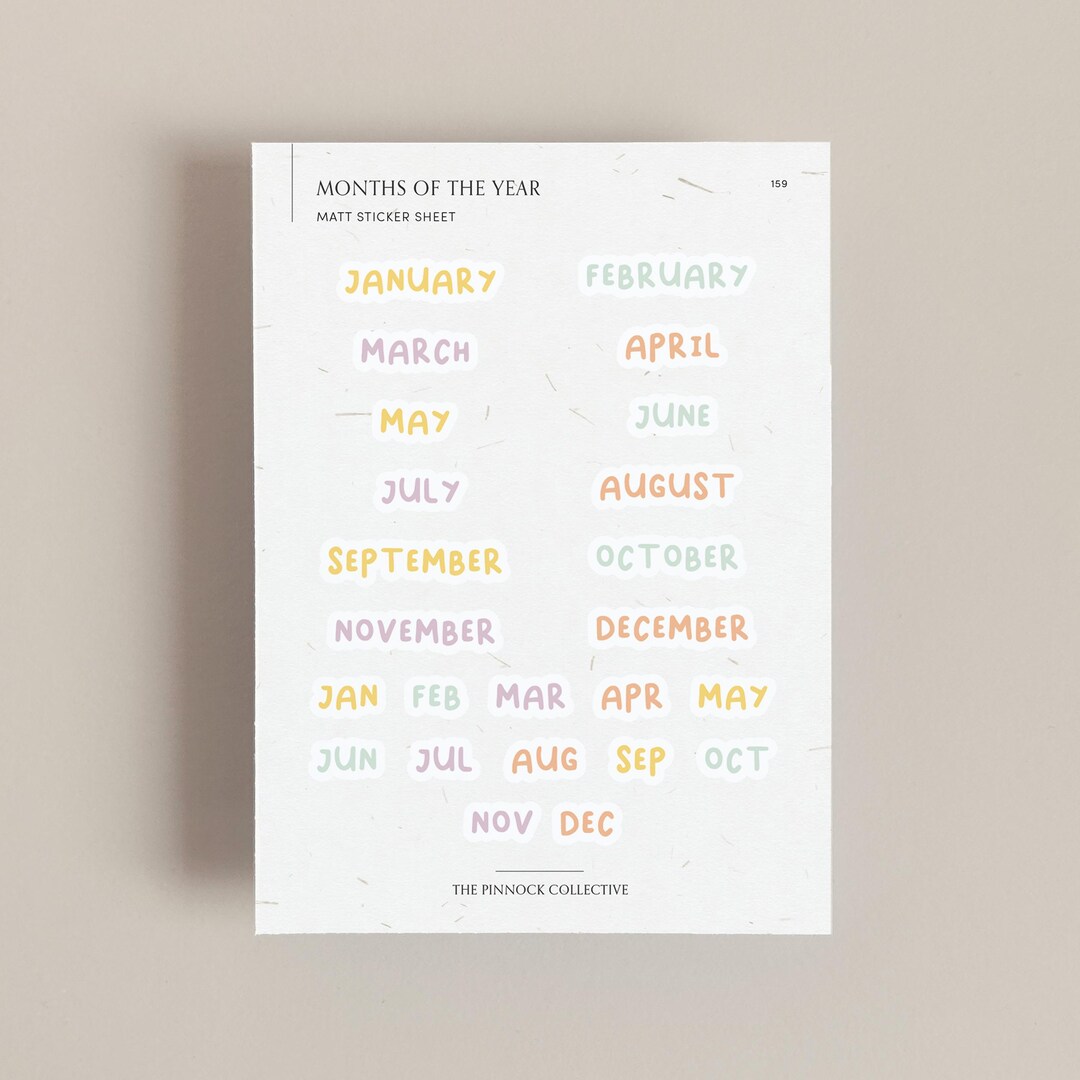 Calendar Months of the Year Sticker Sheet, Bullet Journal Remember ...