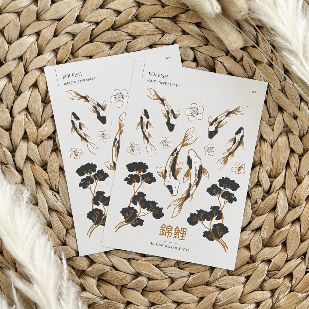 Hand Illustrated Japanese Koi Fish Sticker Pack, Featuring Eight ...