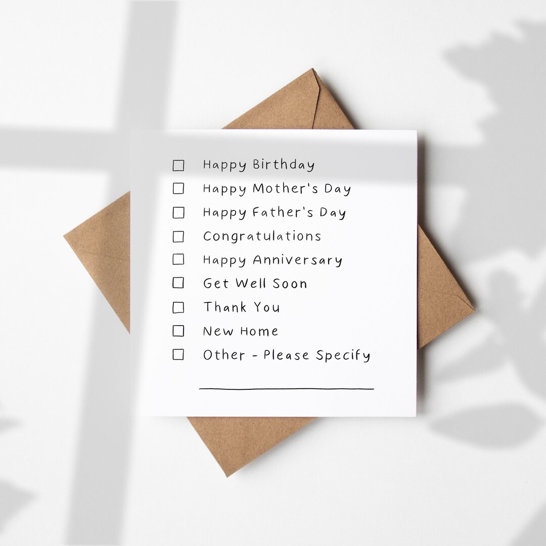 Everyday Greeting Checklist Card Humour Birthday Card - Etsy