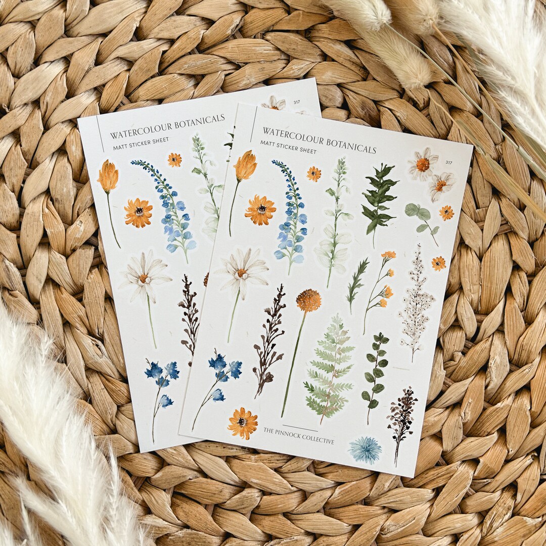 Botanical Flowers Sticker Sheet Watercolour Stickers Botanical ...