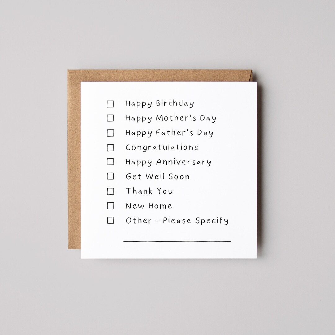 Everyday Greeting Checklist Card Humour Birthday Card Mother's Fathers ...