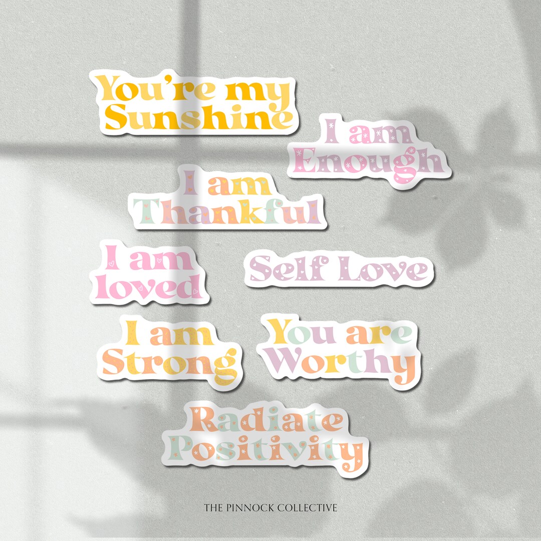 Self Affirmations Sticker Pack, Featuring Eight Typographical Self ...