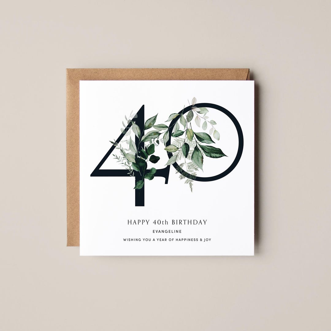 Personalised 40th Birthday Card | Watercolour Floral Card | Monogram ...