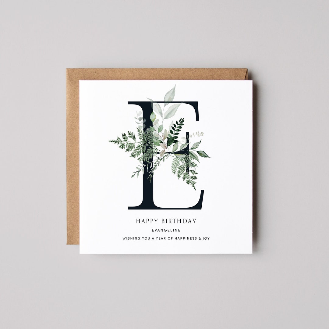 Personalised Initial Birthday Card Watercolour Floral Card Monogram ...