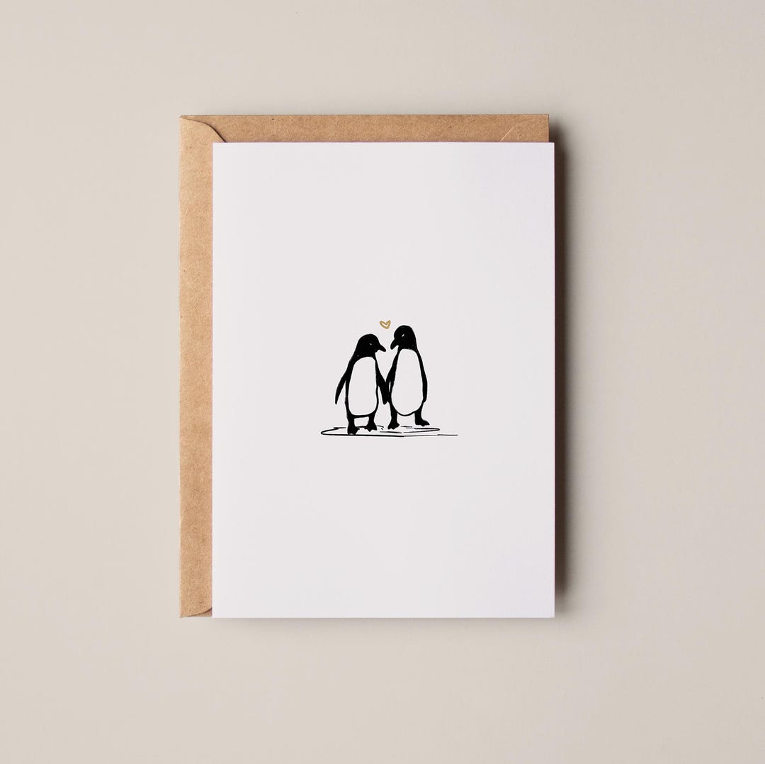 Minimalist Penguins in Love Greeting Card | Valentines Day | A6 ...