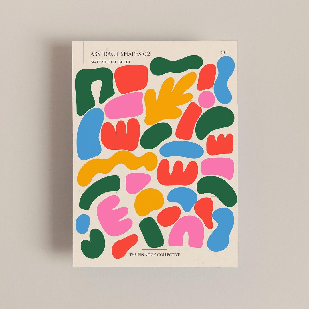 Hand Illustrated Matt Abstract Shapes Sticker Sheet, Abstract Shapes ...