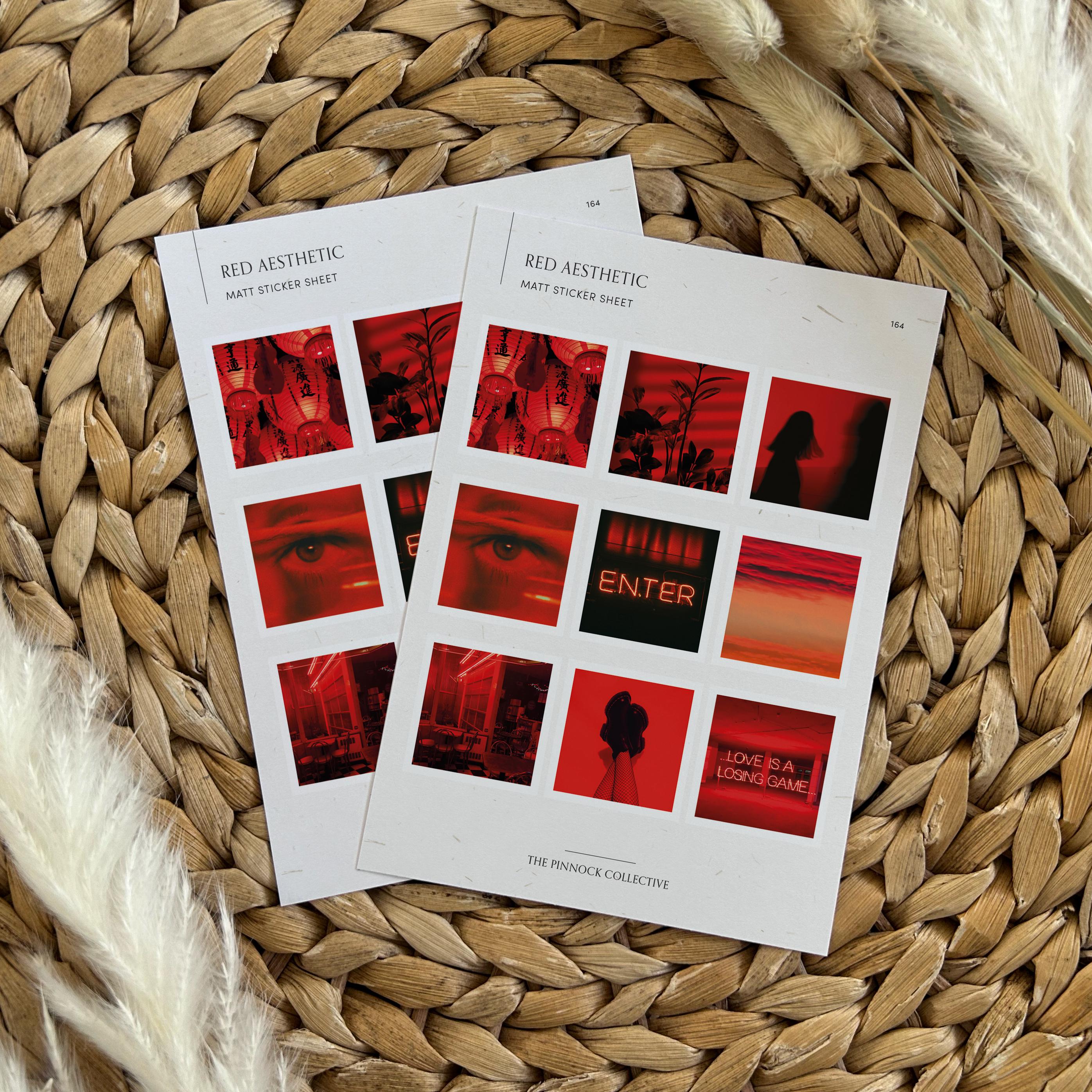 Mini Red Aesthetic Themed Sticker Sheet, Perfect for Journaling and ...