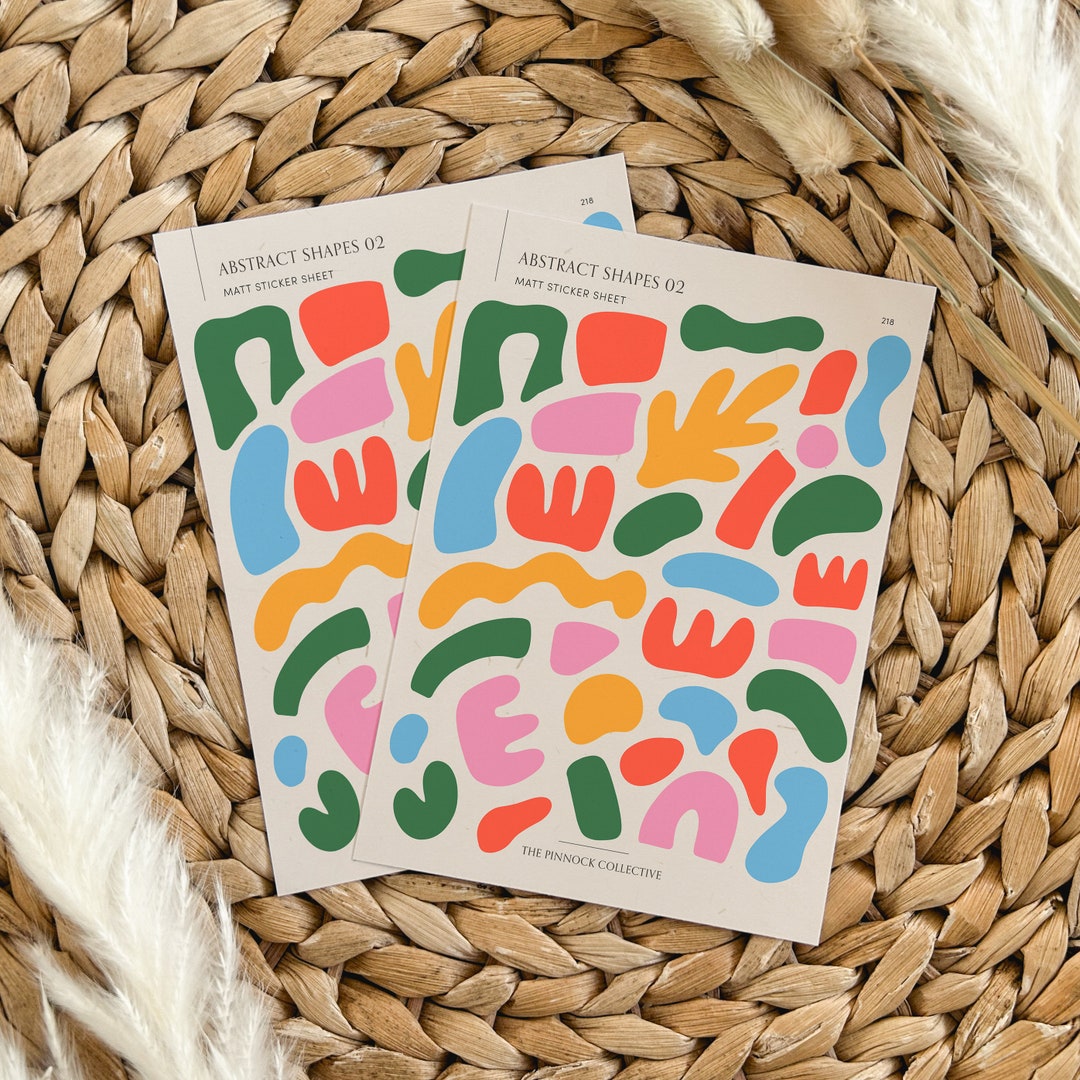 Hand Illustrated Matt Abstract Shapes Sticker Sheet, Abstract Shapes ...