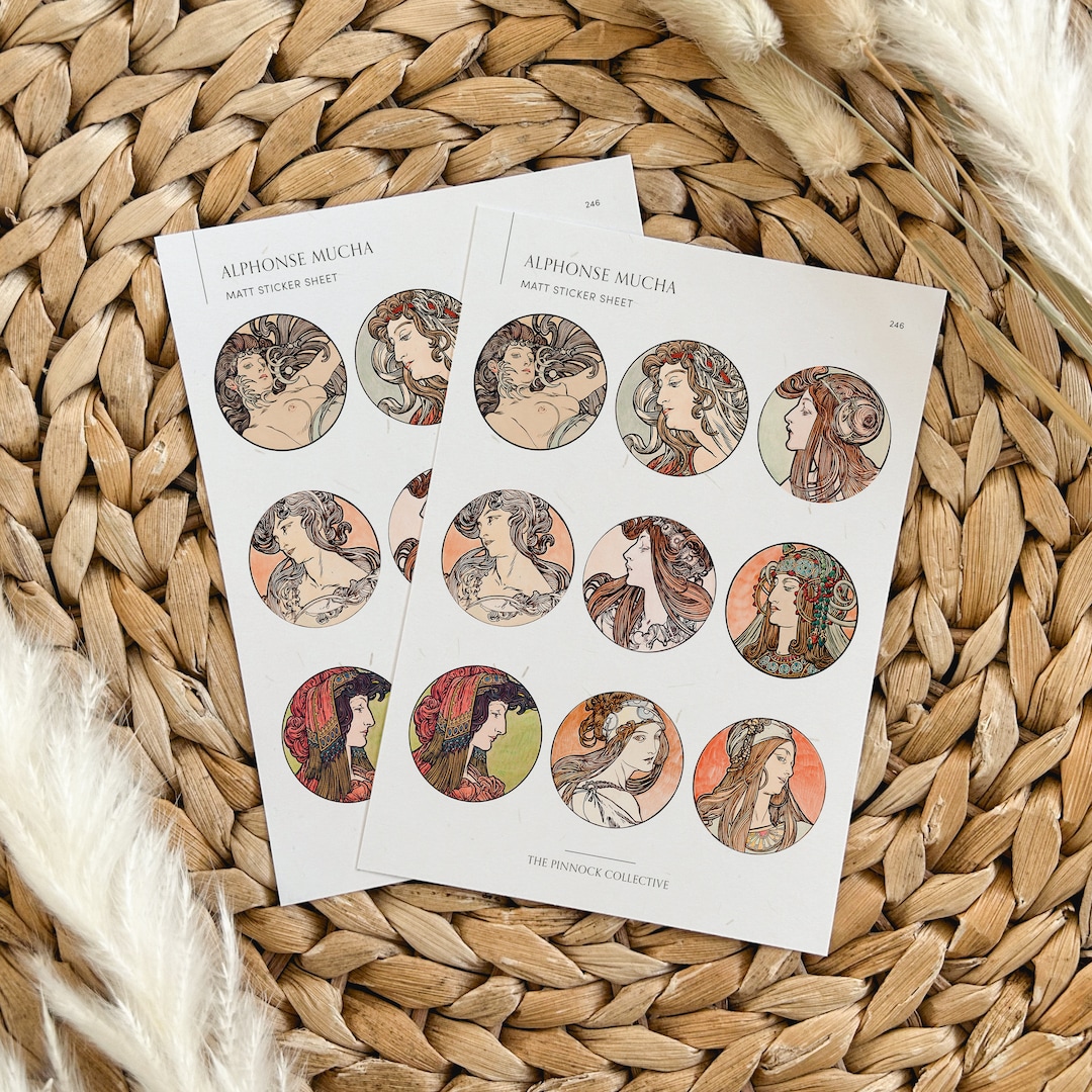 Alphonse Mucha Sticker Sheet Fine Art Classical Art Paintings Circular ...