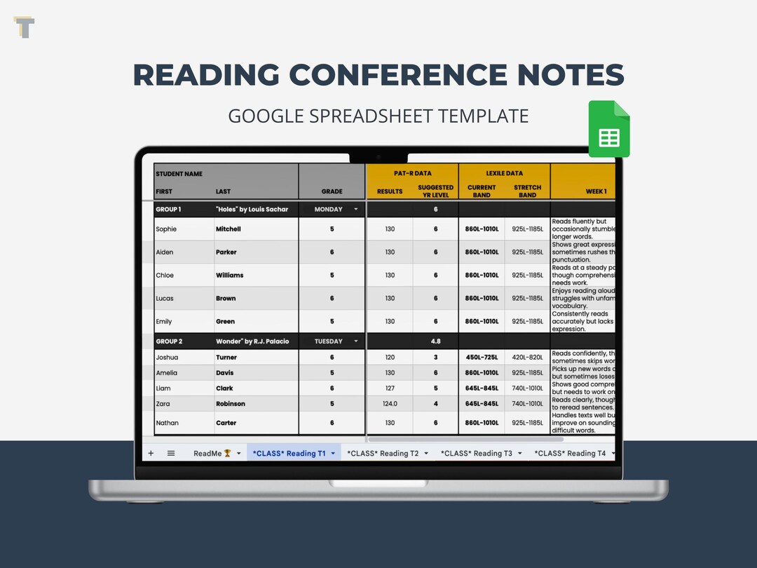 Reading Conference Notes Template | Google Sheets Teacher Resource ...