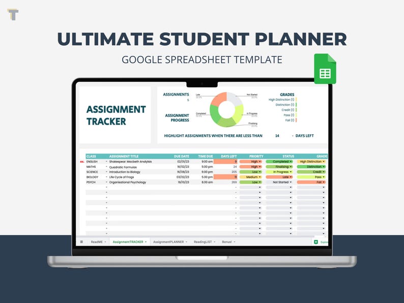 Assignment Tracker & Planner | Google Sheets Homework Organiser ...