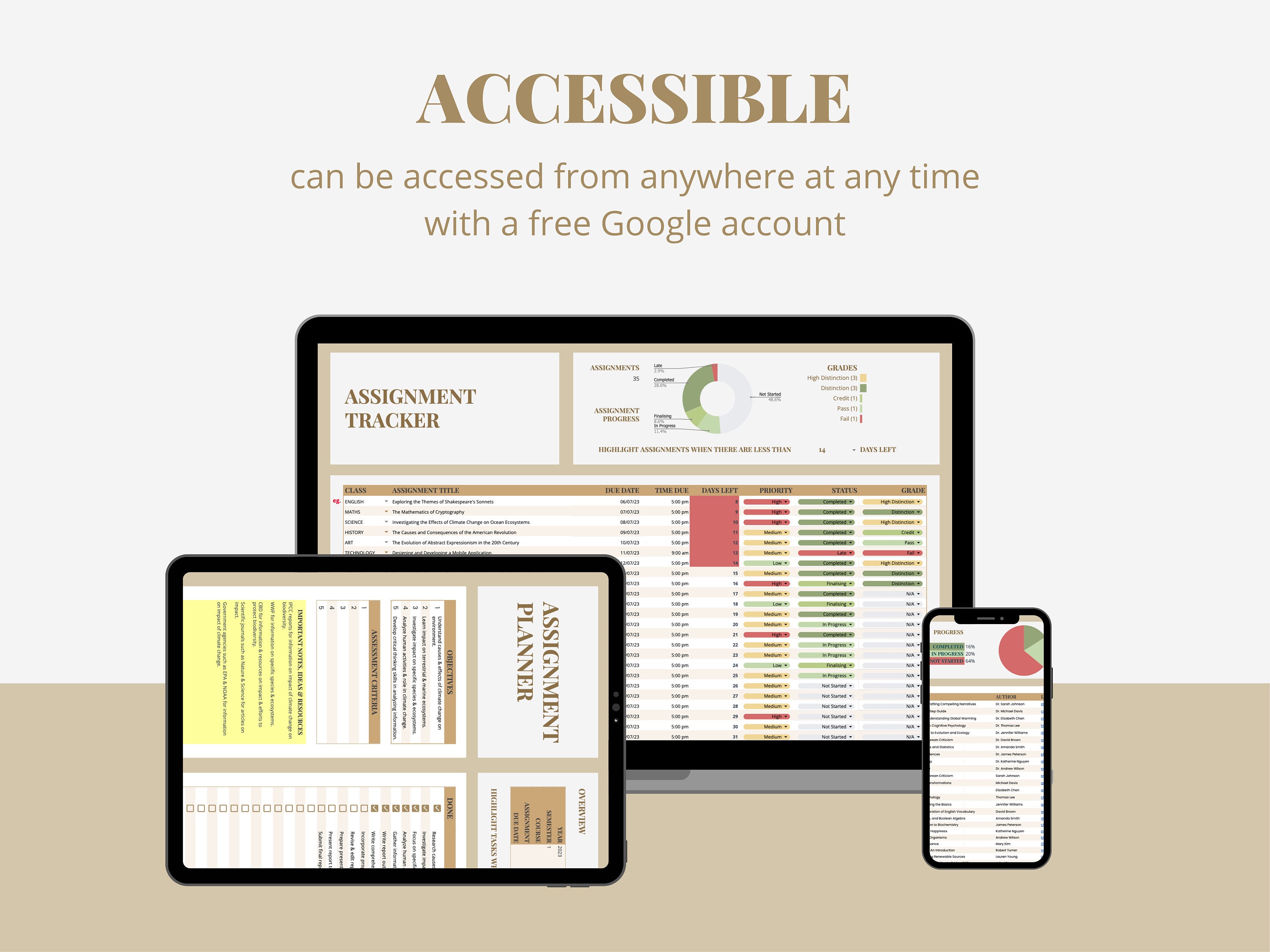 Assignment Tracker & Planner Google Sheets Homework Organiser Digital ...