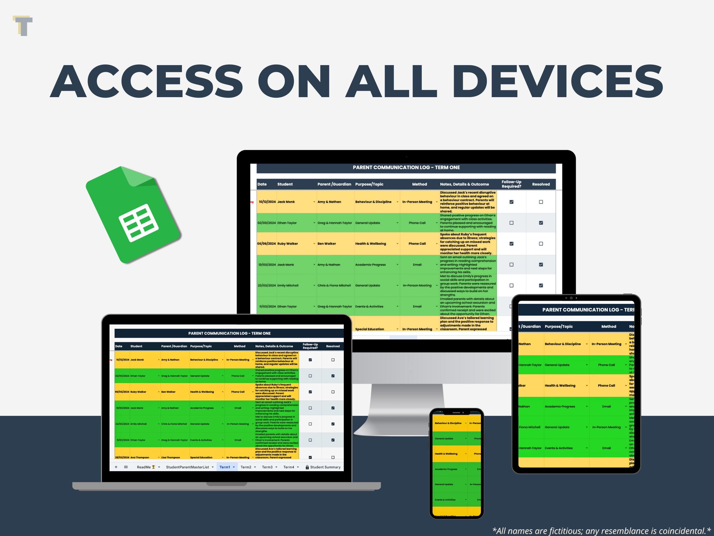 Parent Communication Log & Tracker | Google Sheets Teacher Template ...