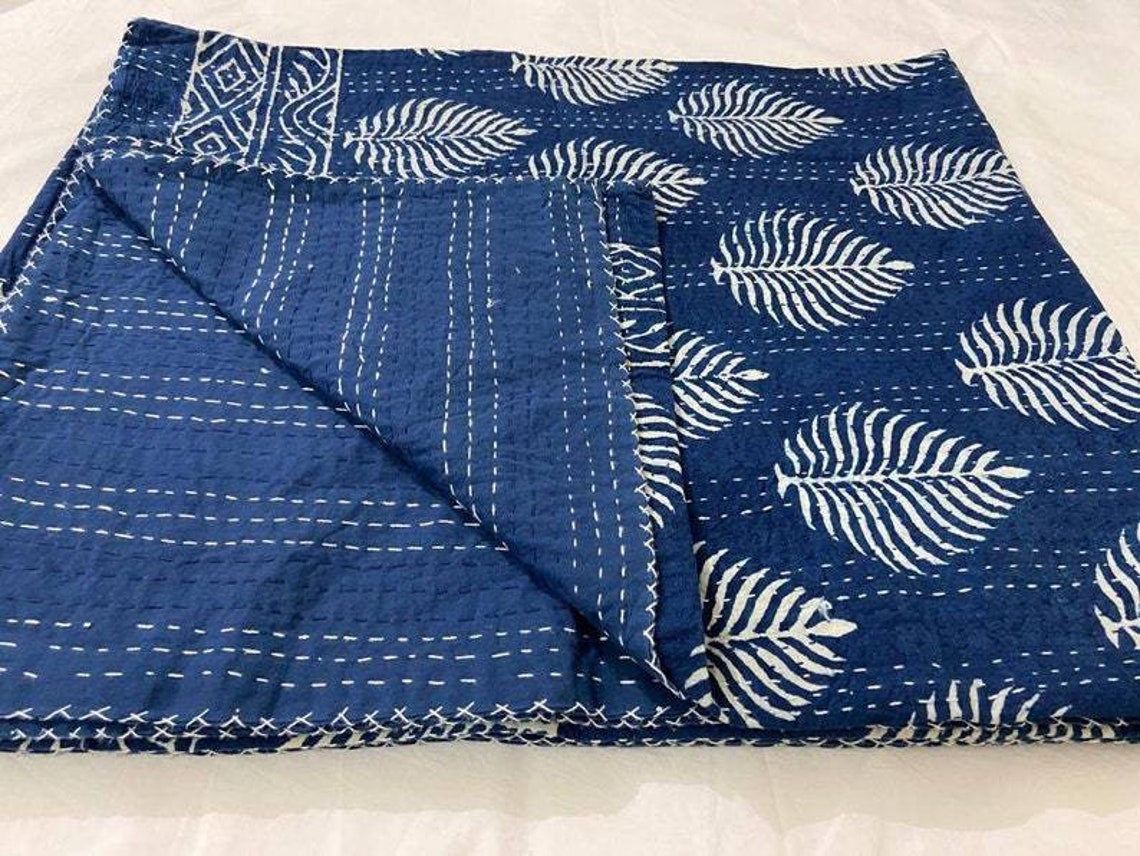 The Indigo Blue Indian Handmade Pure Cotton Floral Pattern - Etsy