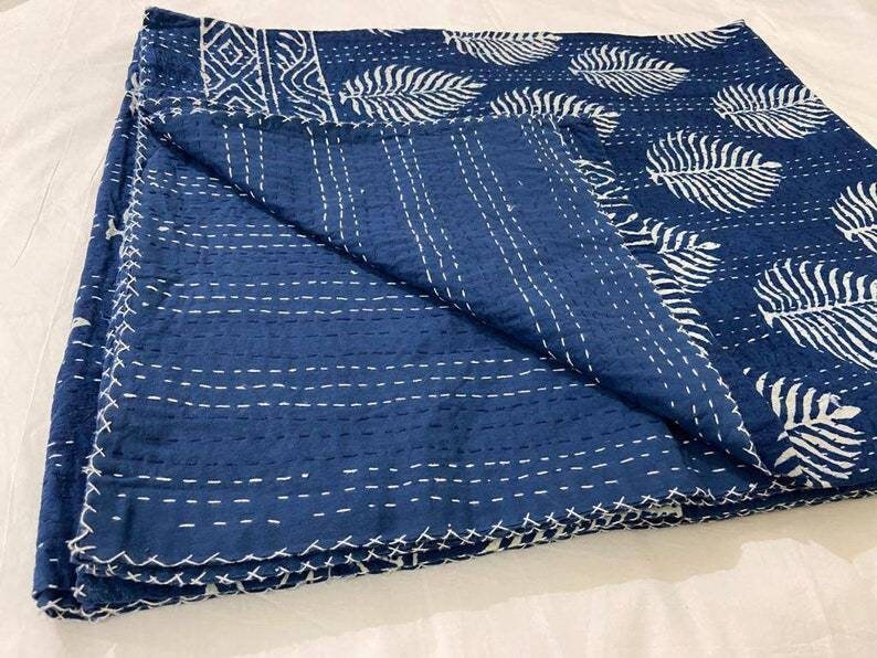 The Indigo Blue Indian Handmade Pure Cotton Floral Pattern - Etsy