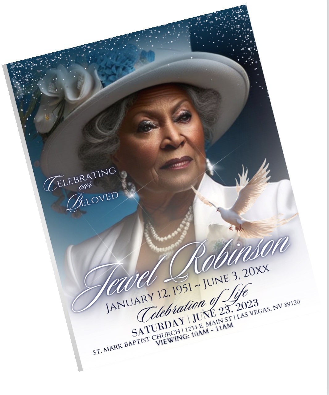 Funeral Obituary Elegant Blue Editable Template 8.5x114 Page - Etsy