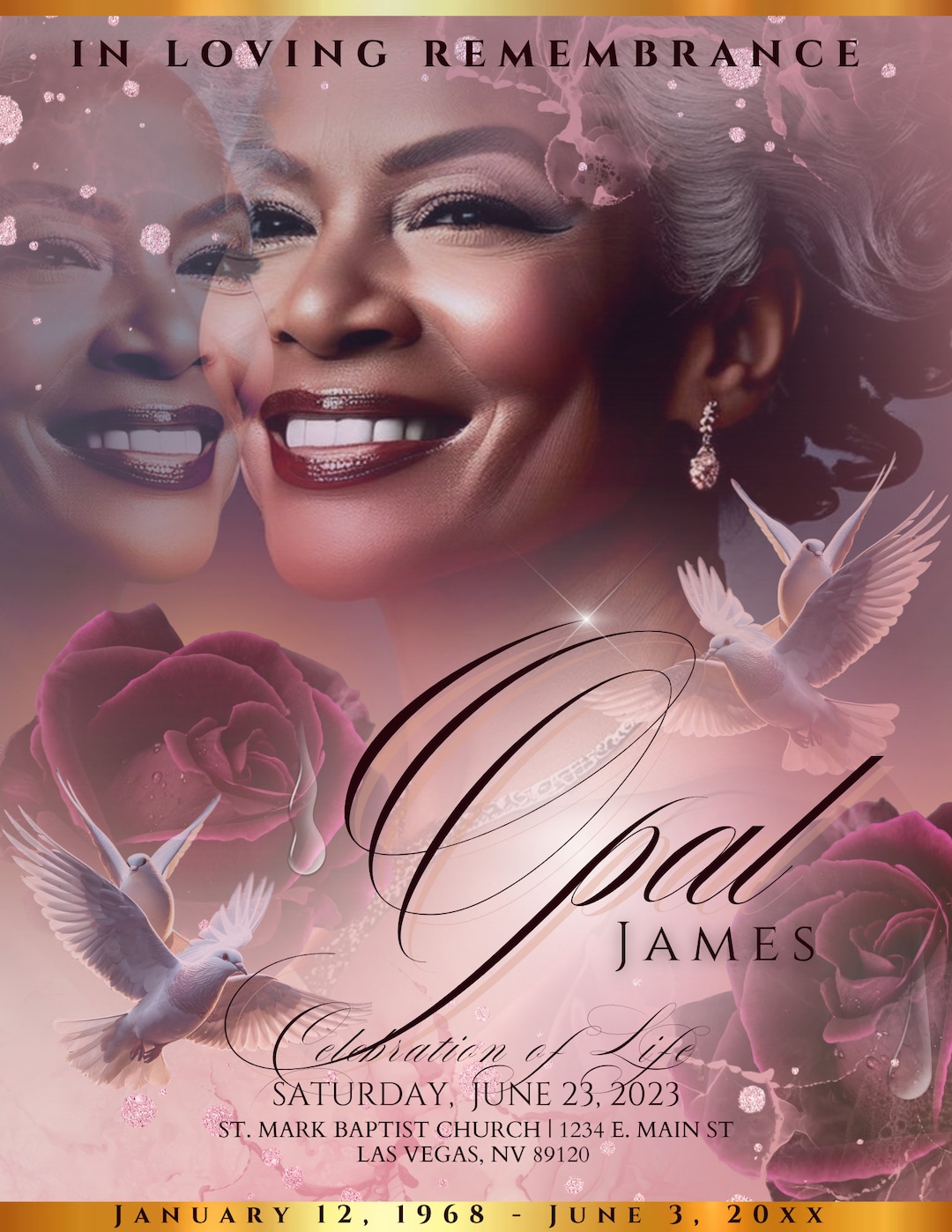 Burgundy Rose Funeral Obituary Editable Template 8.5x11 4 Page - Etsy