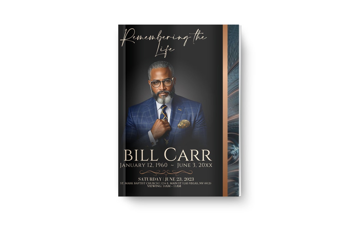 Funeral Obituary Mens Elegant Editable Template 8,5x11 4 Page - Etsy