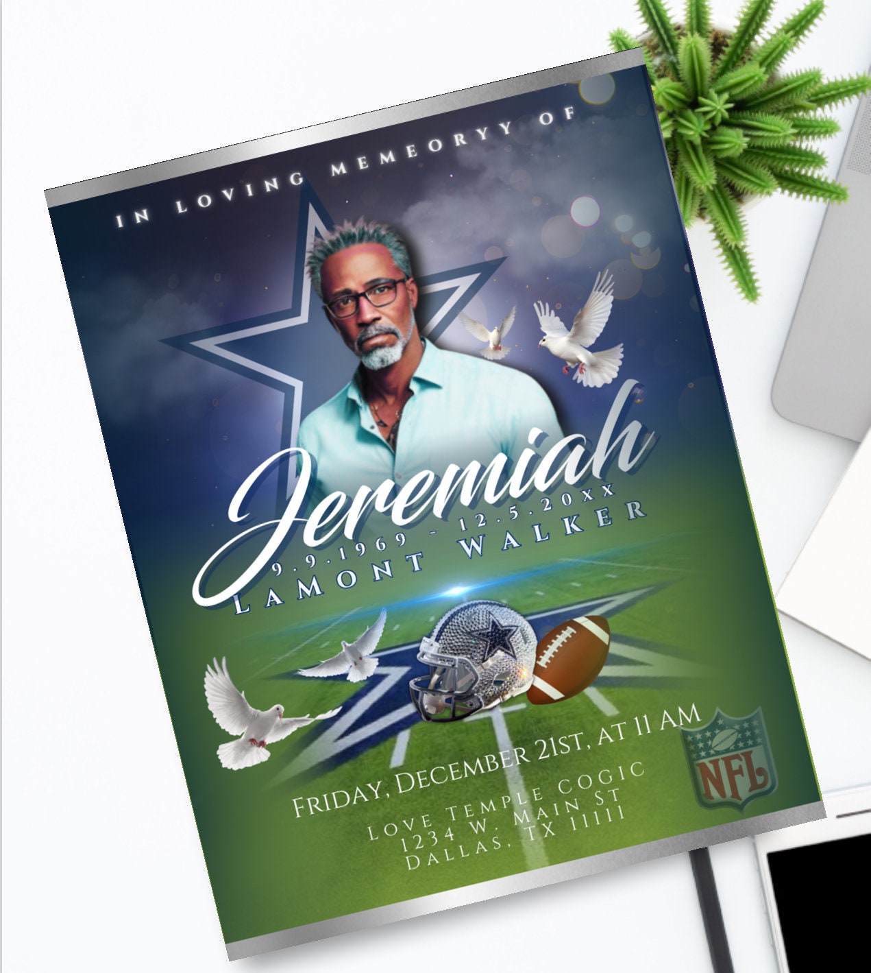 8.5x11" Template (4pages ) | Black Funeral Program Dallas Cowboys With ...