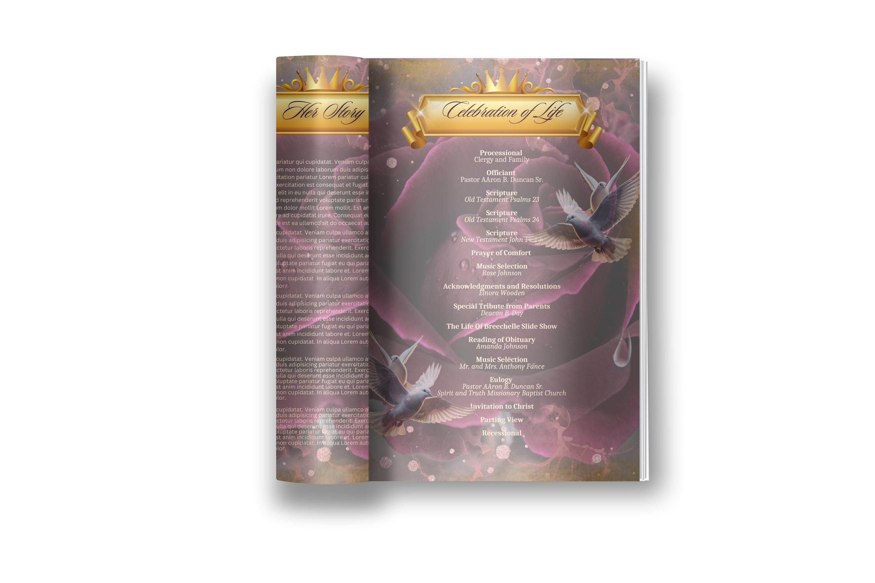 Burgundy Rose Funeral Obituary Editable Template 8.5x11 4 Page - Etsy