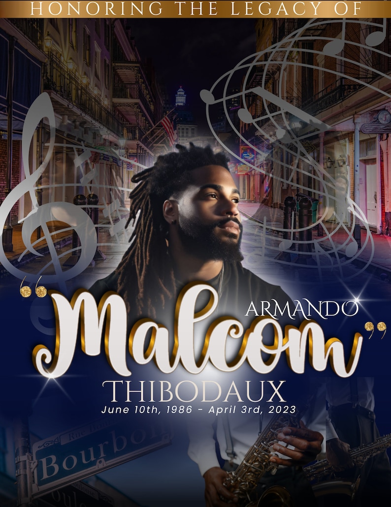 Musician Inspired Malcom 8 Page Obituary Template 8.5x11" - Etsy