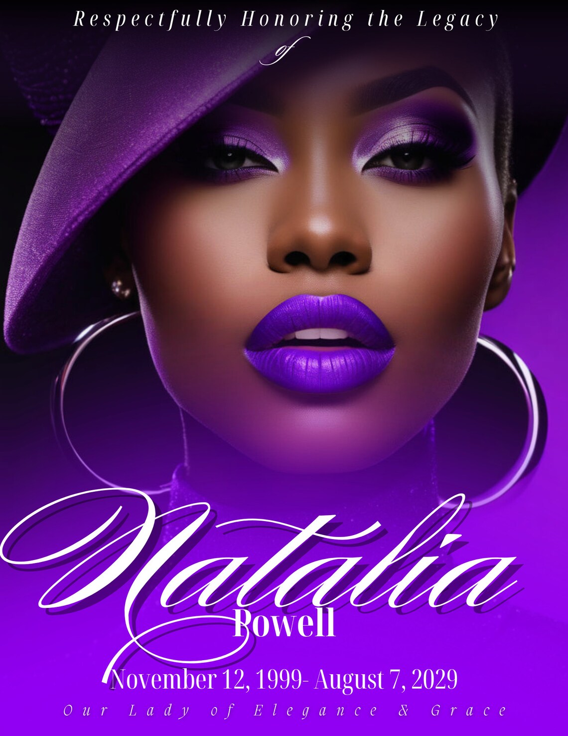 Elegant Obituary. Portrait Style Elegant. Purple Portrait. Obituary ...